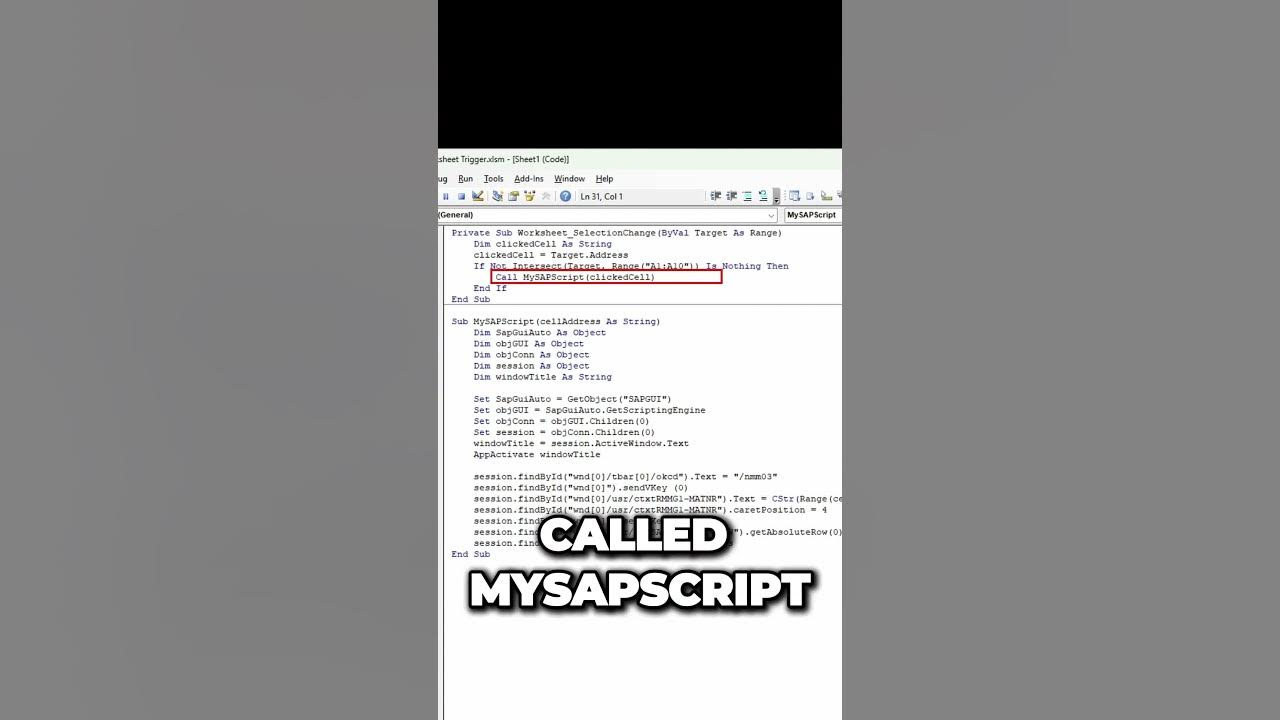 Trigger SAP Scripts by clicking an Excel cell #shorts - YouTube