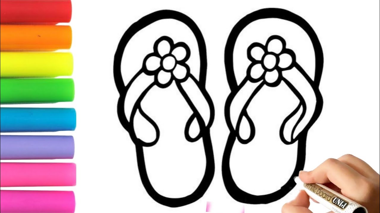How to draw and color cute slippers / Slippers Drawing, Painting And ...