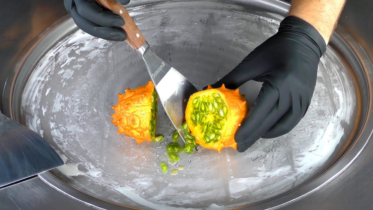 ASMR - Fruit with green Slime Ice Cream Rolls | oddly satisfying ear to ...