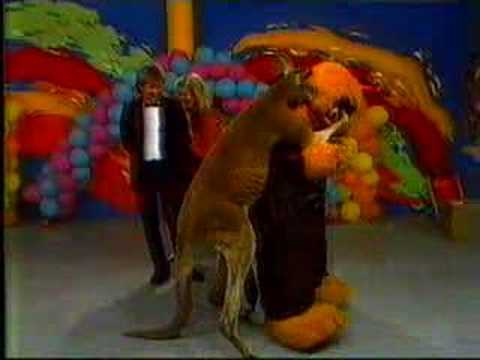Marty Monster and Rags the kangaroo on The Early Bird Show