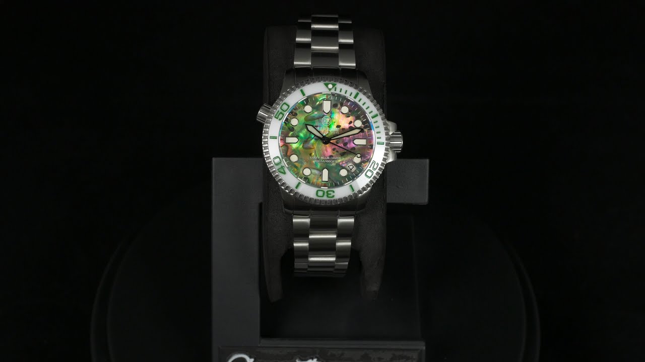 Deep Blue Ladies Lizzy Blue 36mm Watch Ceramic White/Green Bezel - YouTube