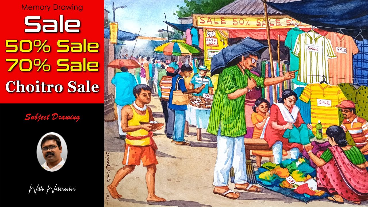 || Market Scenery Drawing Step By Step | How To Draw Market With ...