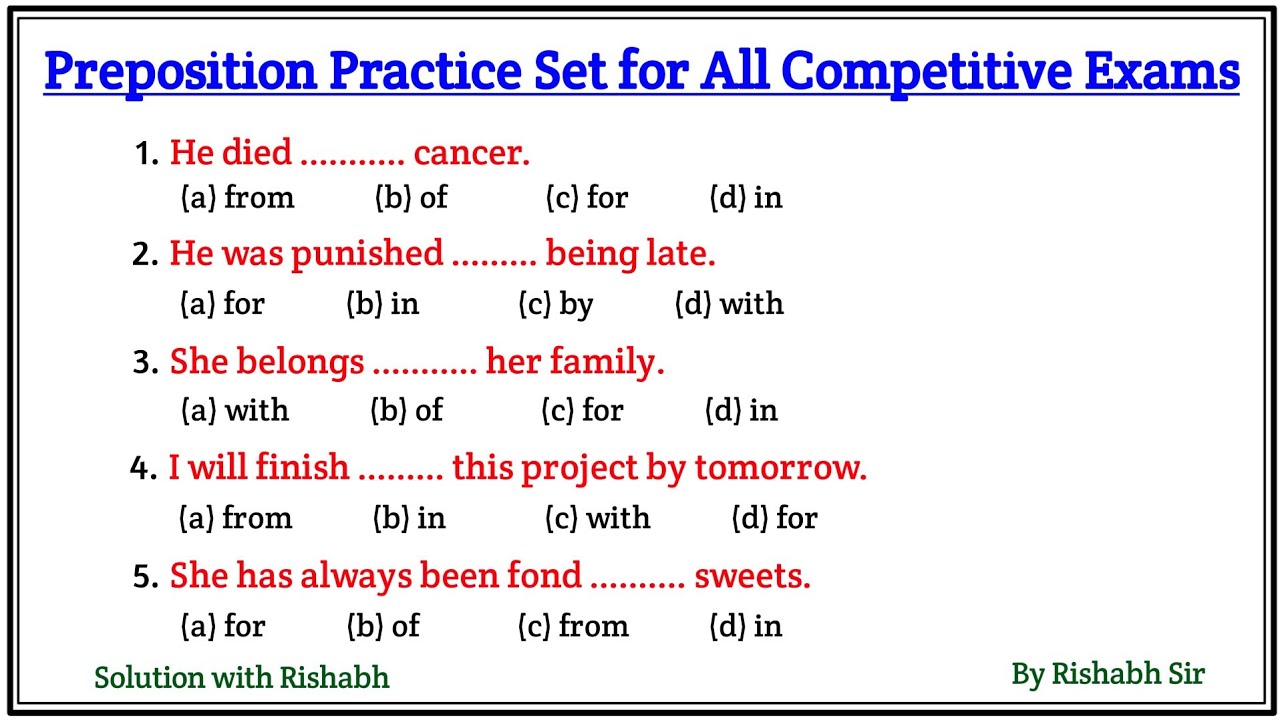Preposition objective questions | Preposition in English grammar | Preposition Quiz ...