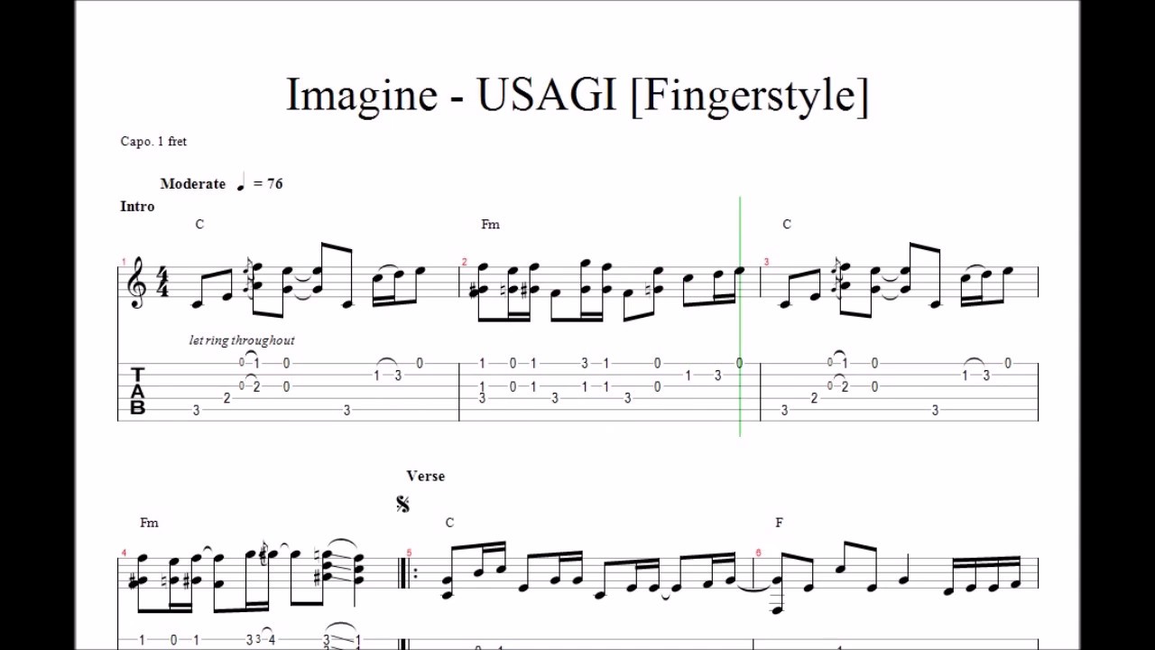 USAGI - イマジン(Imagine) FingerStyle Guitar Tab(Yip) - YouTube