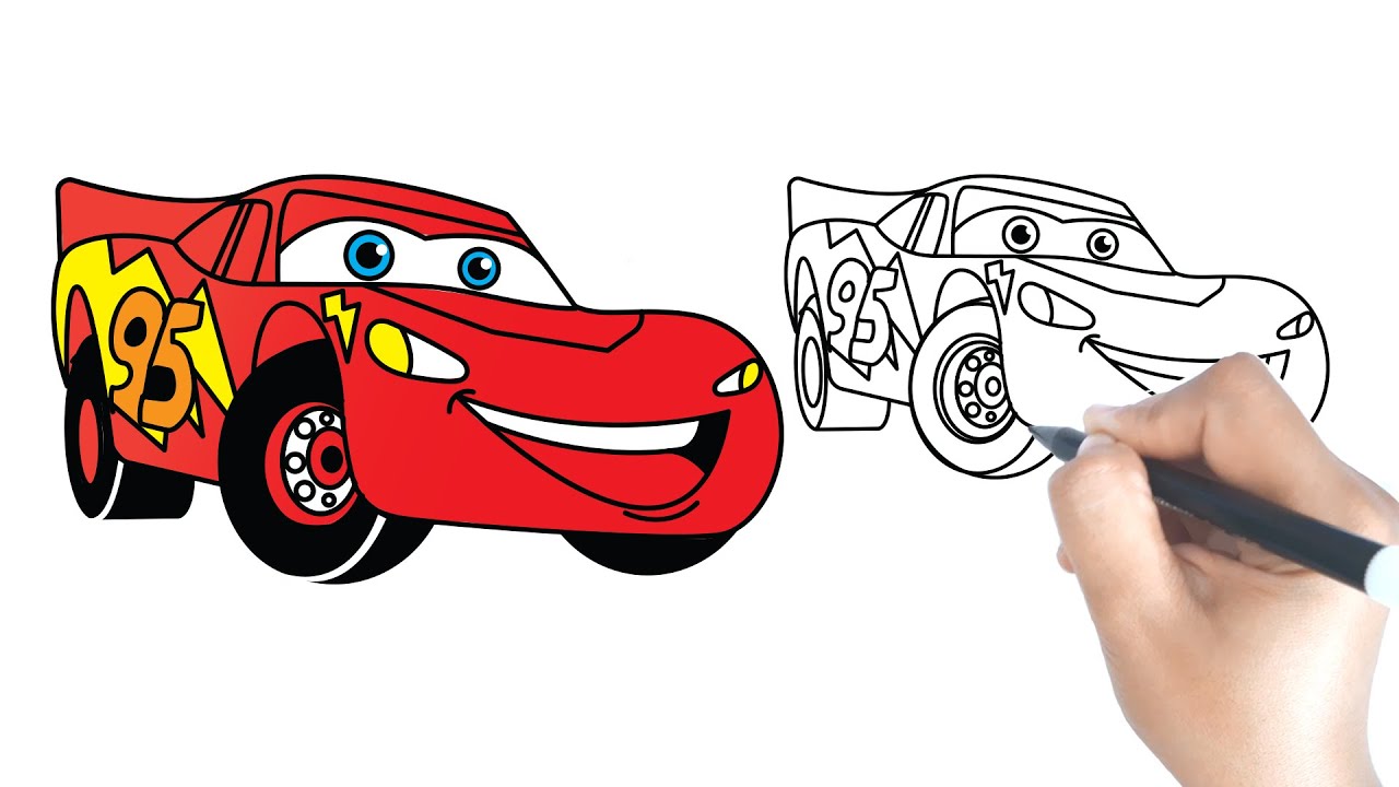 Drawing Lightning McQueen From Cars Easy Step by Step - YouTube