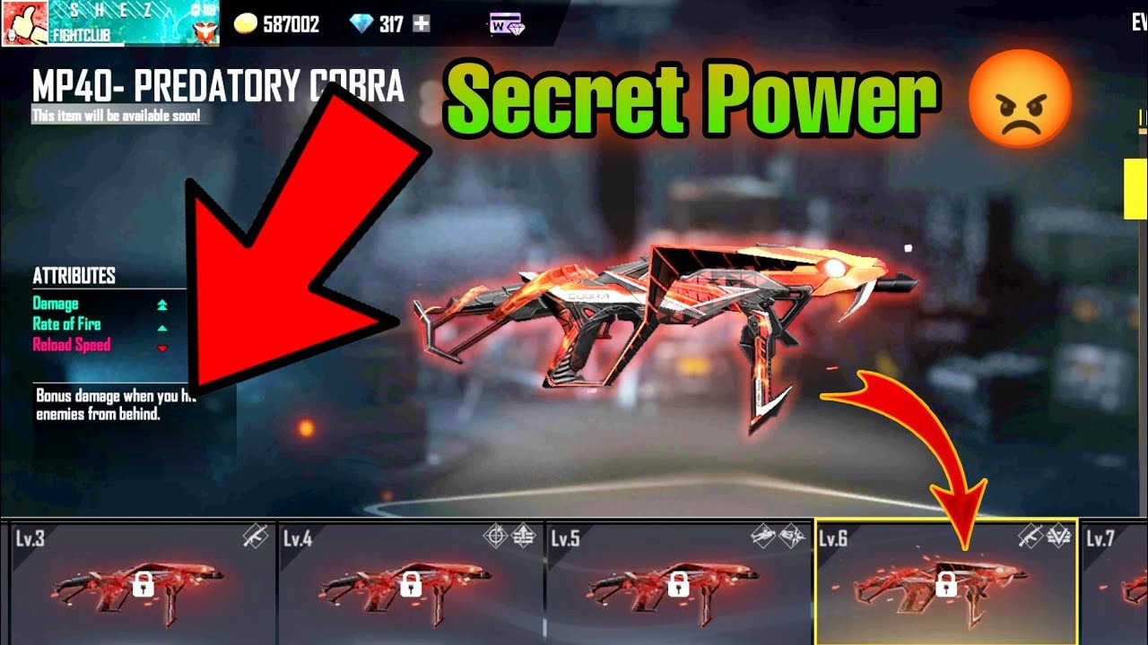 Secret Power 🤯 Cobra Mp40 | Max level Cobra Mp40 | Best Skin of Mp40 In ...