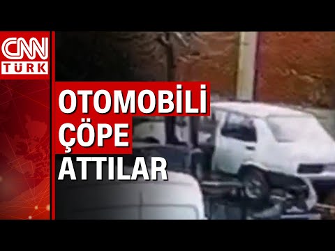 İş yerinin önünü kapattı, sinirlenen esnaf aracı çöpe attı