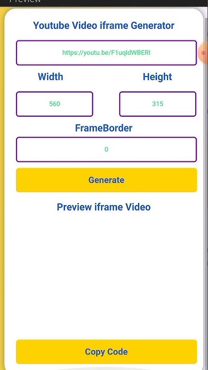 Youtube Video iframe Generator Tool Preview Only HTML CSS JavaScript @mobilewithcode - YouTube