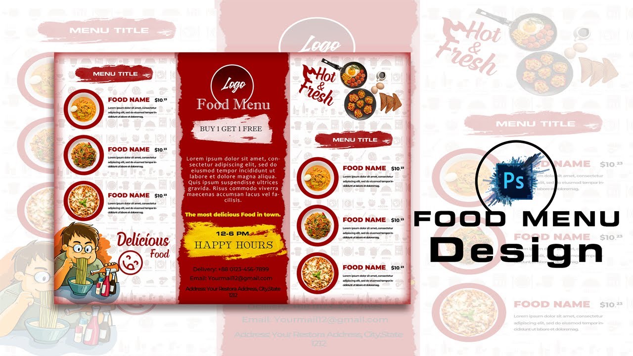 Restaurant Food Menu Design in Adobe Photoshop | Tri Fold Brochure ...