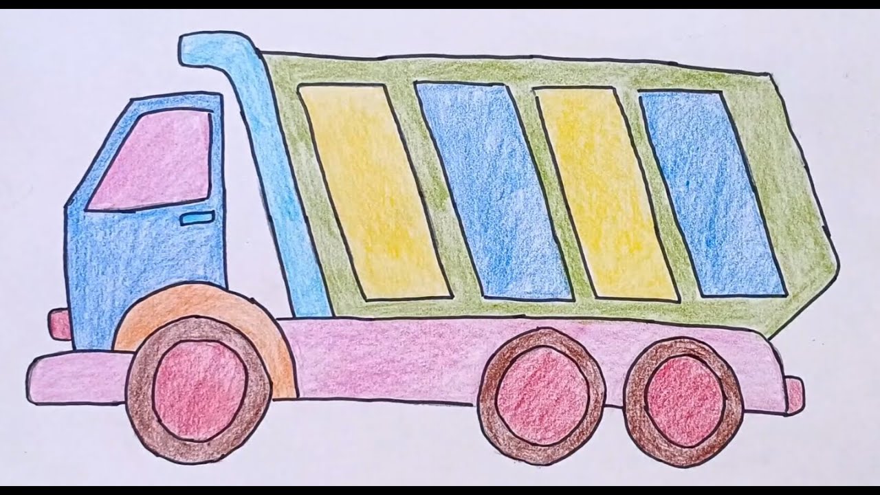 Tipper Drawing | How to draw a Tipper with colour easy step by step ...