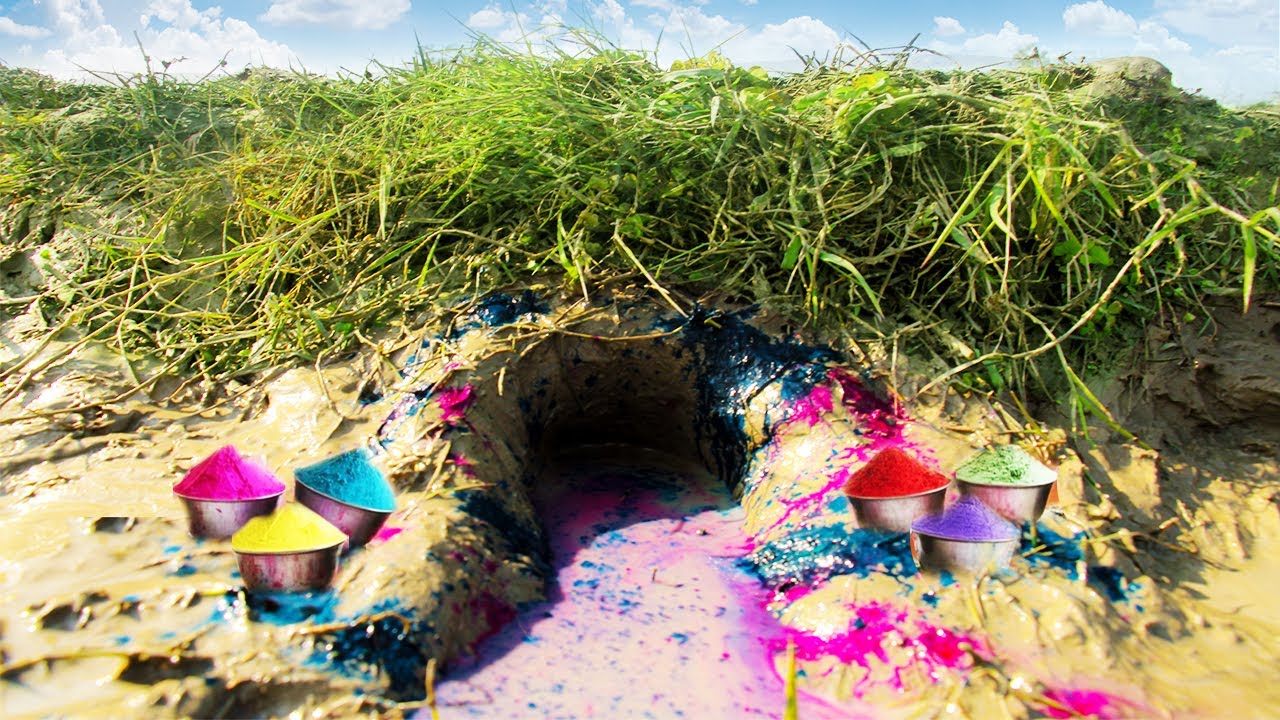 Lifehack Mud Hole Fishing In Secret Hole By Holi Colors | Amazing Mud ...