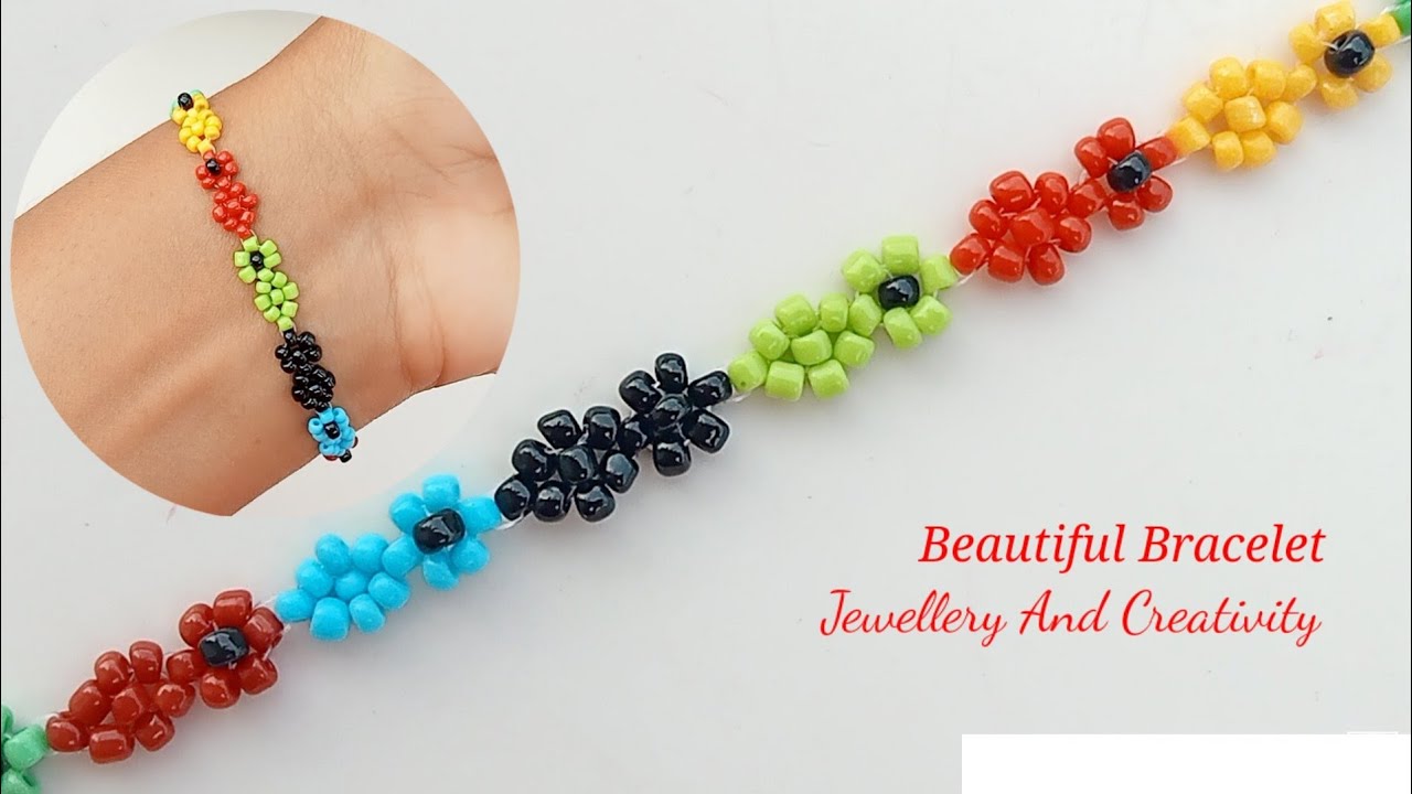 Flower Bracelet || How To Make Bracelet At Home || Bracelet Making Easy ...