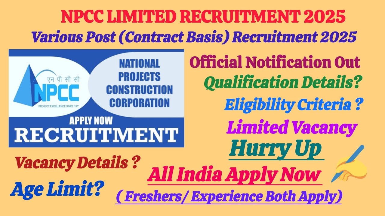 "🎯NPCC 2025 Contract Jobs – Best Govt Jobs for Engineers & Graduates! 💼 ...