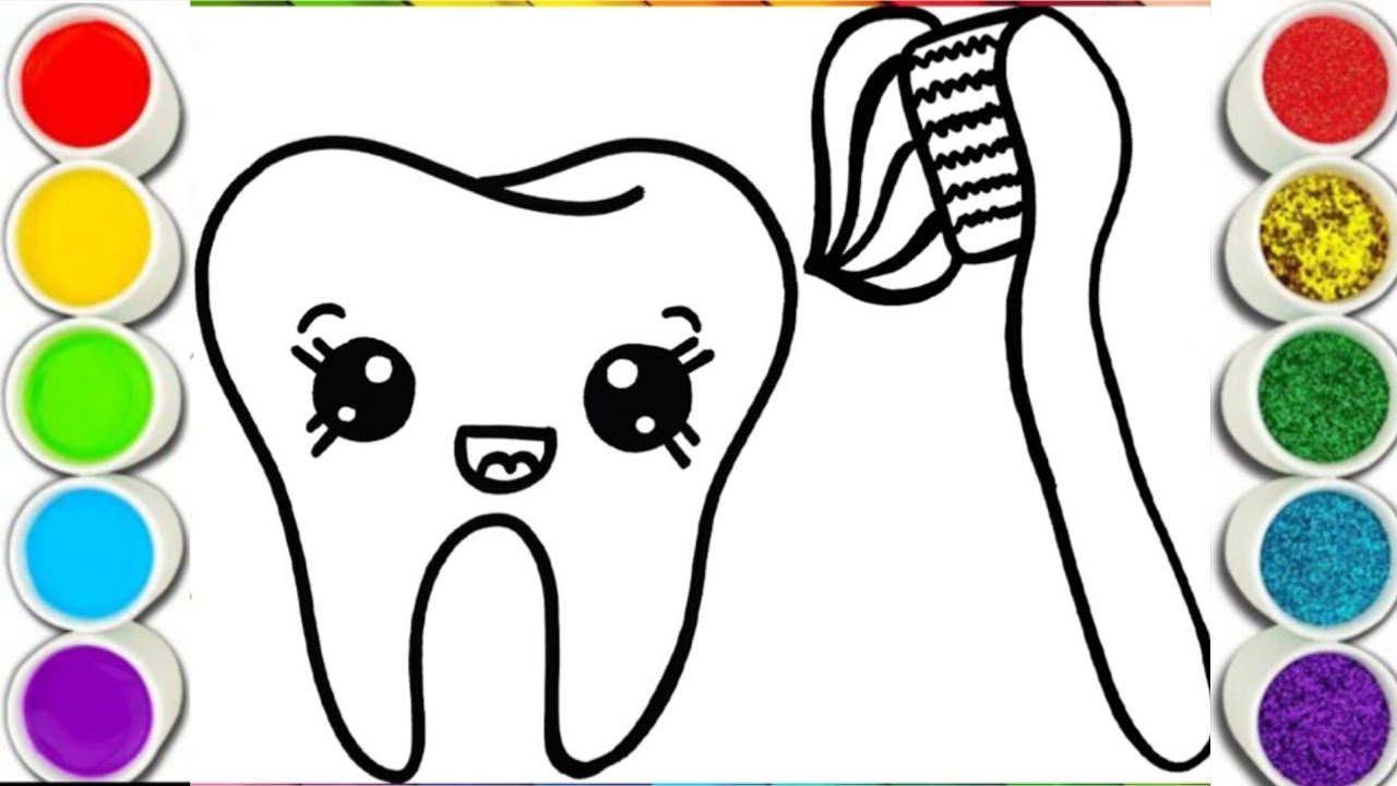 Drawing And Coloring A Cute Tooth 🦷 With A Toothbrush 🦷🪥🫧🌈 Drawings For ...