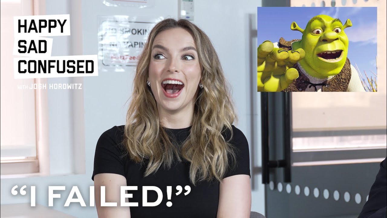 Jodie Comer traumatized by failing a SHREK quiz - YouTube
