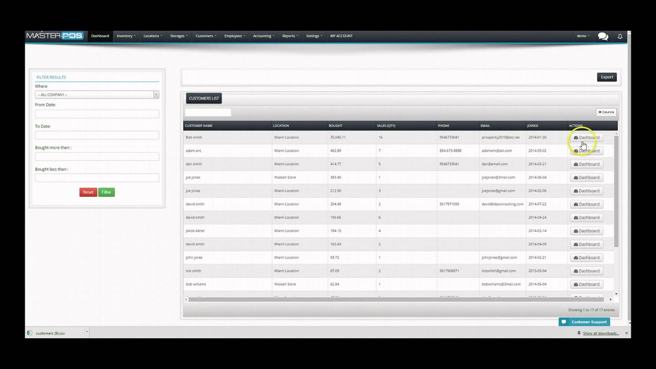 MasterPOS Backend - Customers Report - YouTube