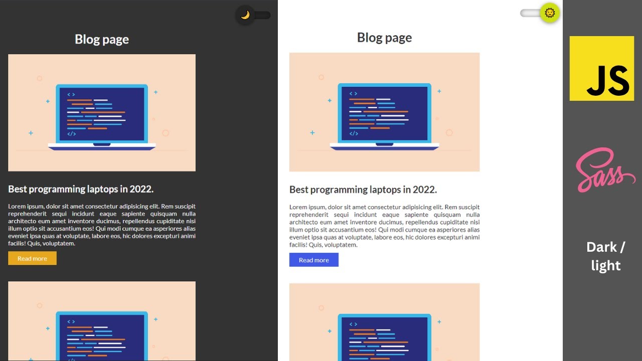 Light Dark Theme Local Storage Js Html Css Sass Youtube 9401