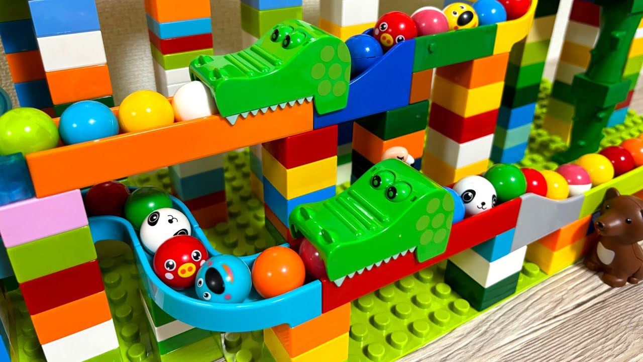 Marble Run Block Course ☆ Whale Goal & Animal Course - YouTube