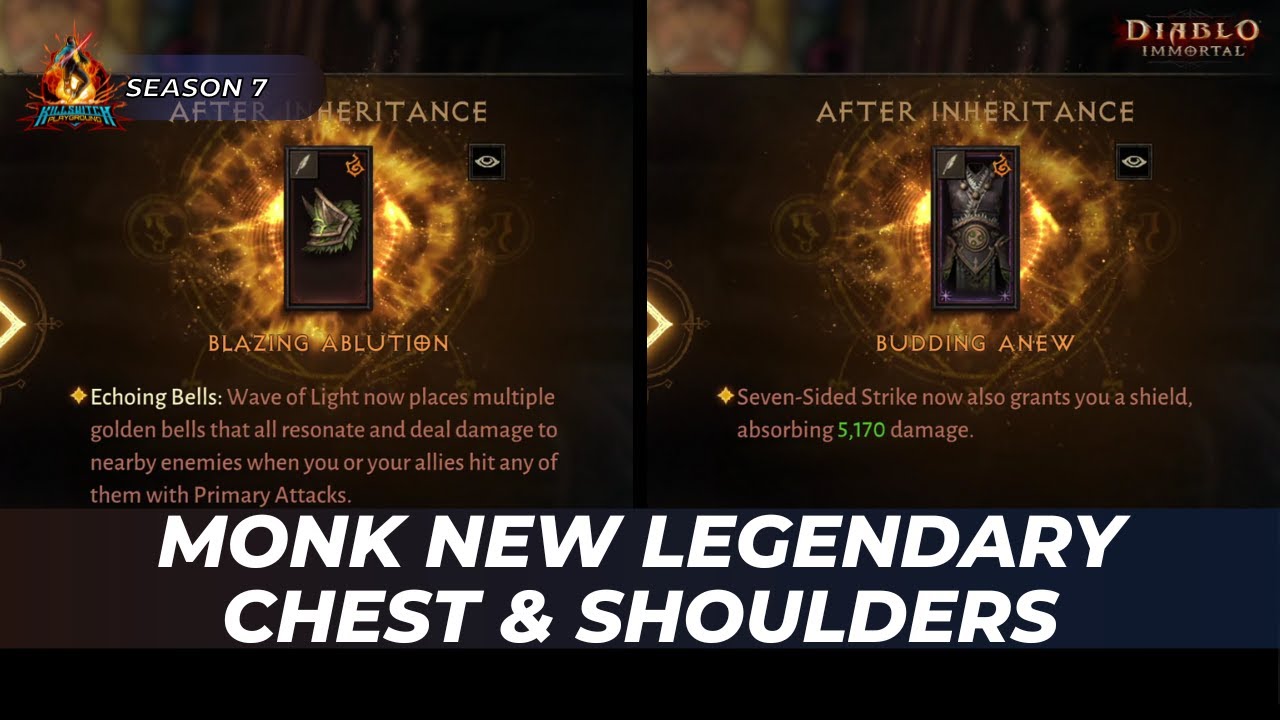 Diablo Immortal - Monk New Legendary Chest & Shoulders Season 7 - YouTube