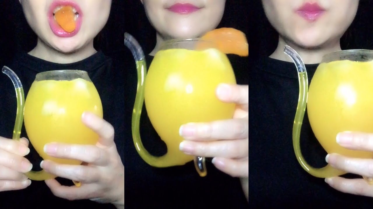 ASMR JELLY DRINKING GULPING ORANG JUICE DRINK DESSERT EATING SOUNDS ...