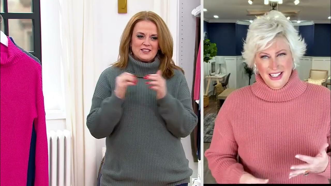 Belle by Kim Gravel Shaker Knit Turtleneck Tunic Sweater on QVC - YouTube