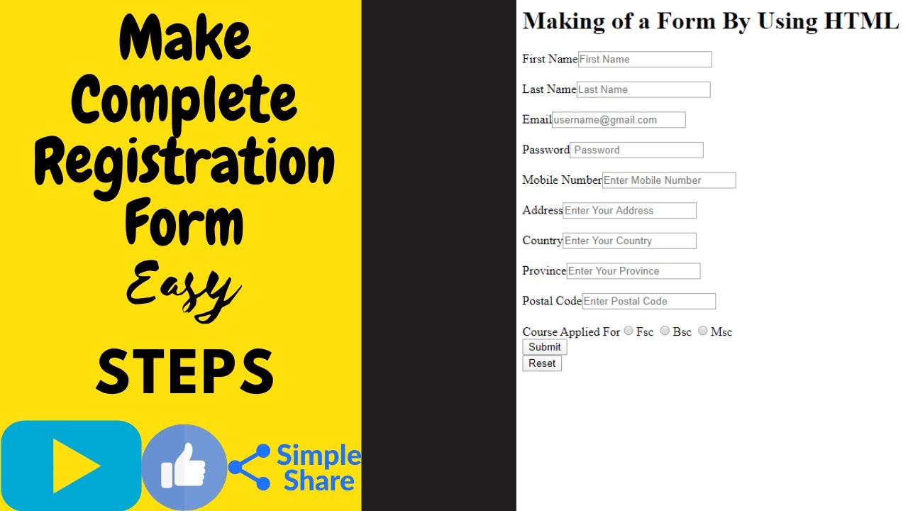 How To Create A Registration Form Using HTML || Easy Step - YouTube