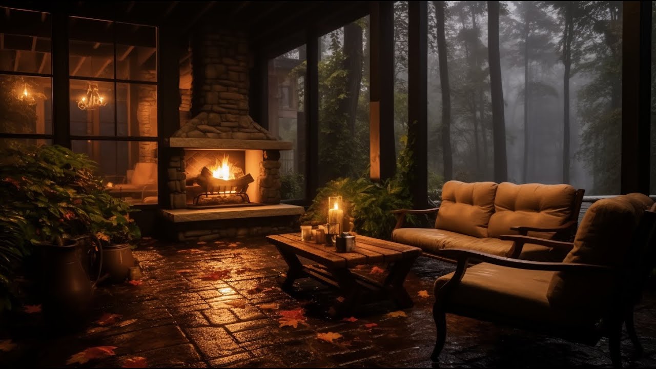 Cozy Autumn Evening with Relaxing Fireplace Rain Sounds - YouTube