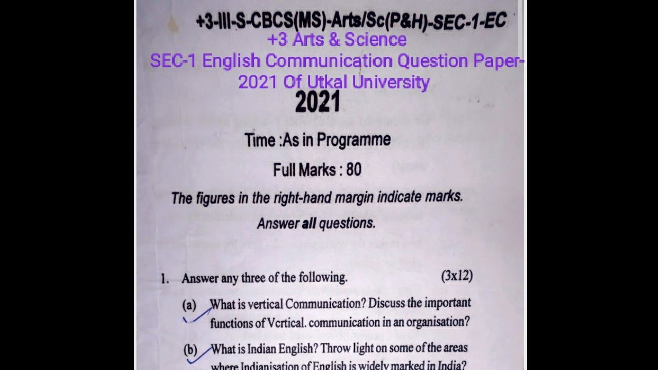 +3 (Ba/BSC) 3rd Semester SEC-1 : English Communication Questions Paper ...