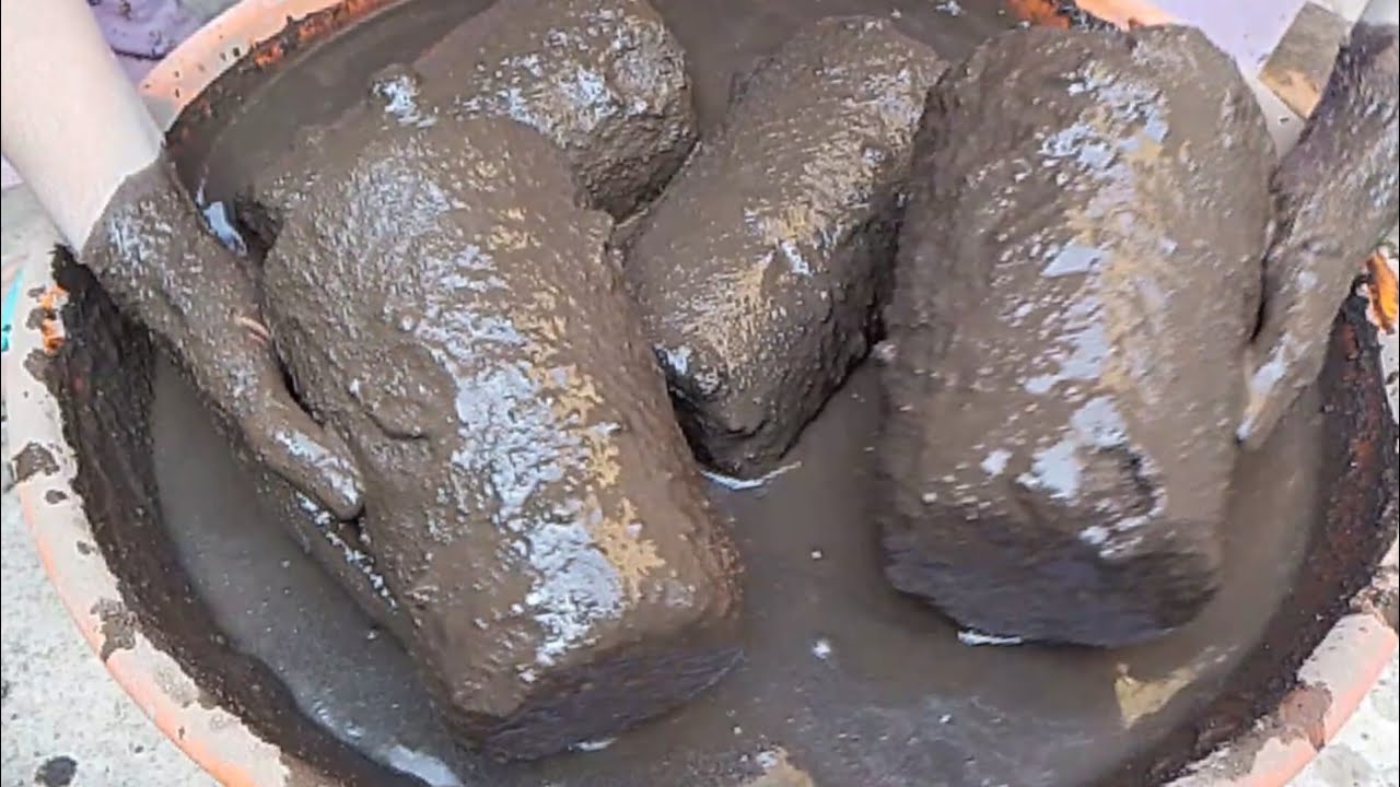 Black Grainy Sand Big Chunks+ Cylinder Shapes+ Water Crumbling+ ...