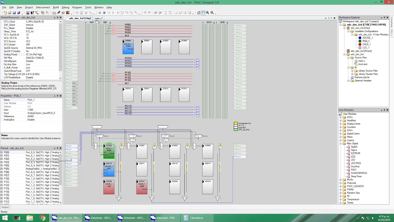 Tutorial #4 ADC, DAC y LCD. Potenciometro + LED PSoC 1 - YouTube