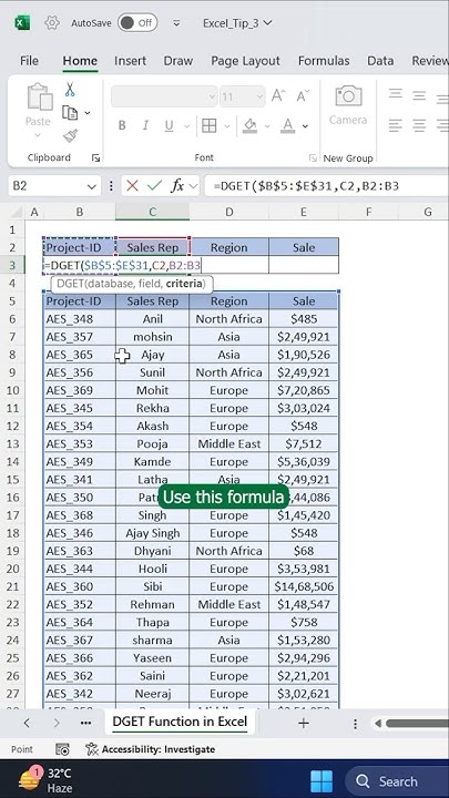 🙏 you How to use DGET Function in excel. - YouTube