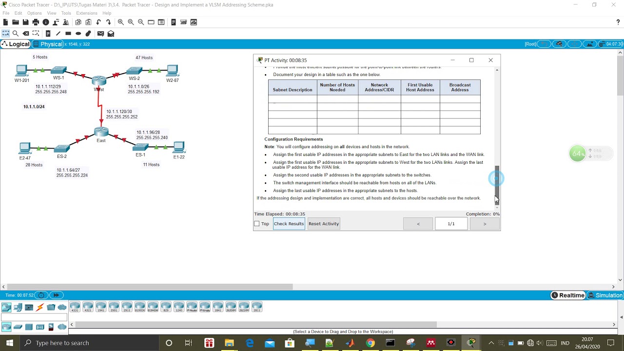 34 Packet Tracer Design And Implement A Vlsm Addressing Scheme Youtube
