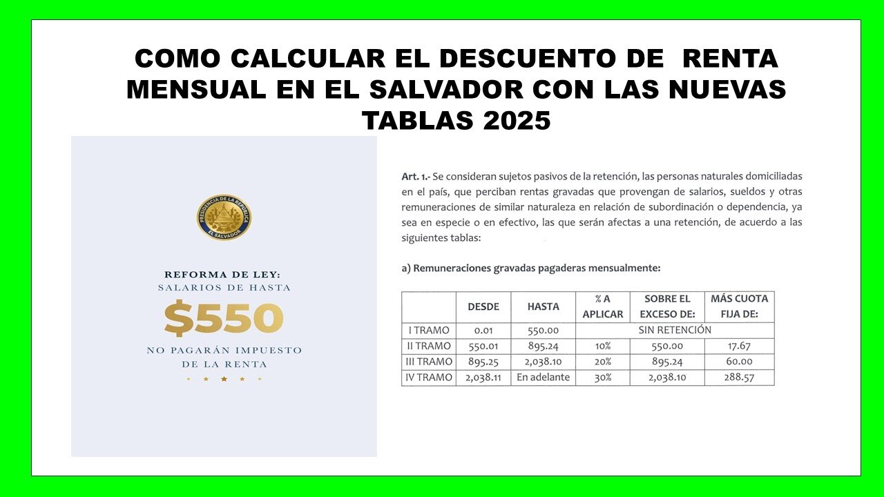 Como Calcular el Descuento de Renta Mensual 2025 I El Salvador - YouTube