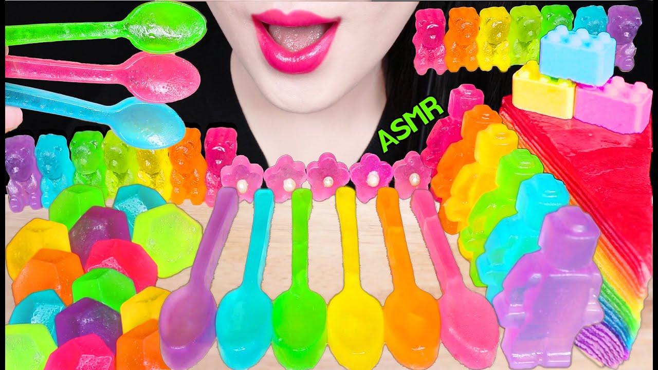 Asmr Rainbow Crystal Jelly Kohakuto Edible Spoon Edible Lego Bear