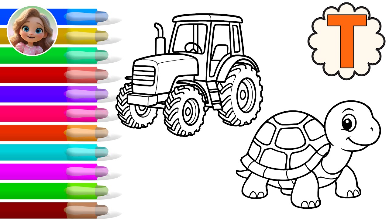 🎨🅰️ Learn the Letter T and Draw a Tractor and a Turtle| Learn Colors ...