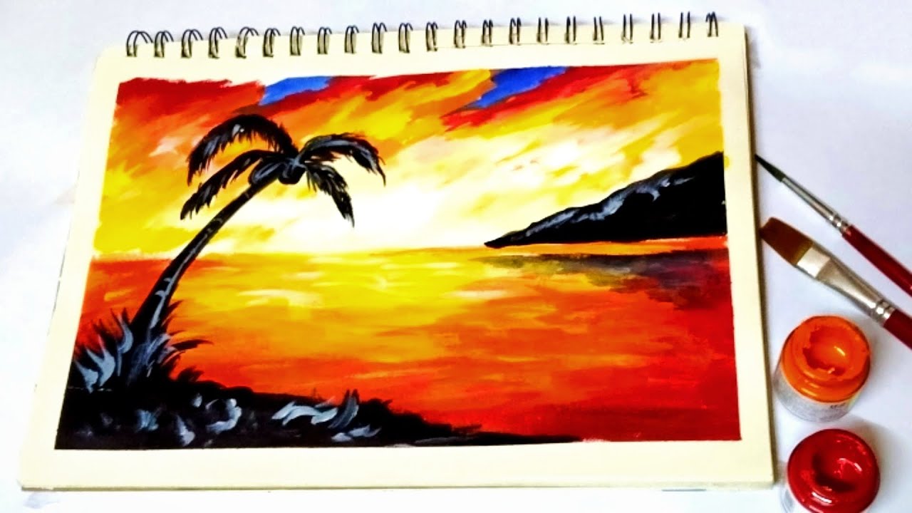 A Sunrise Landscape Painting Tutorial Step by Step/Painting for ...