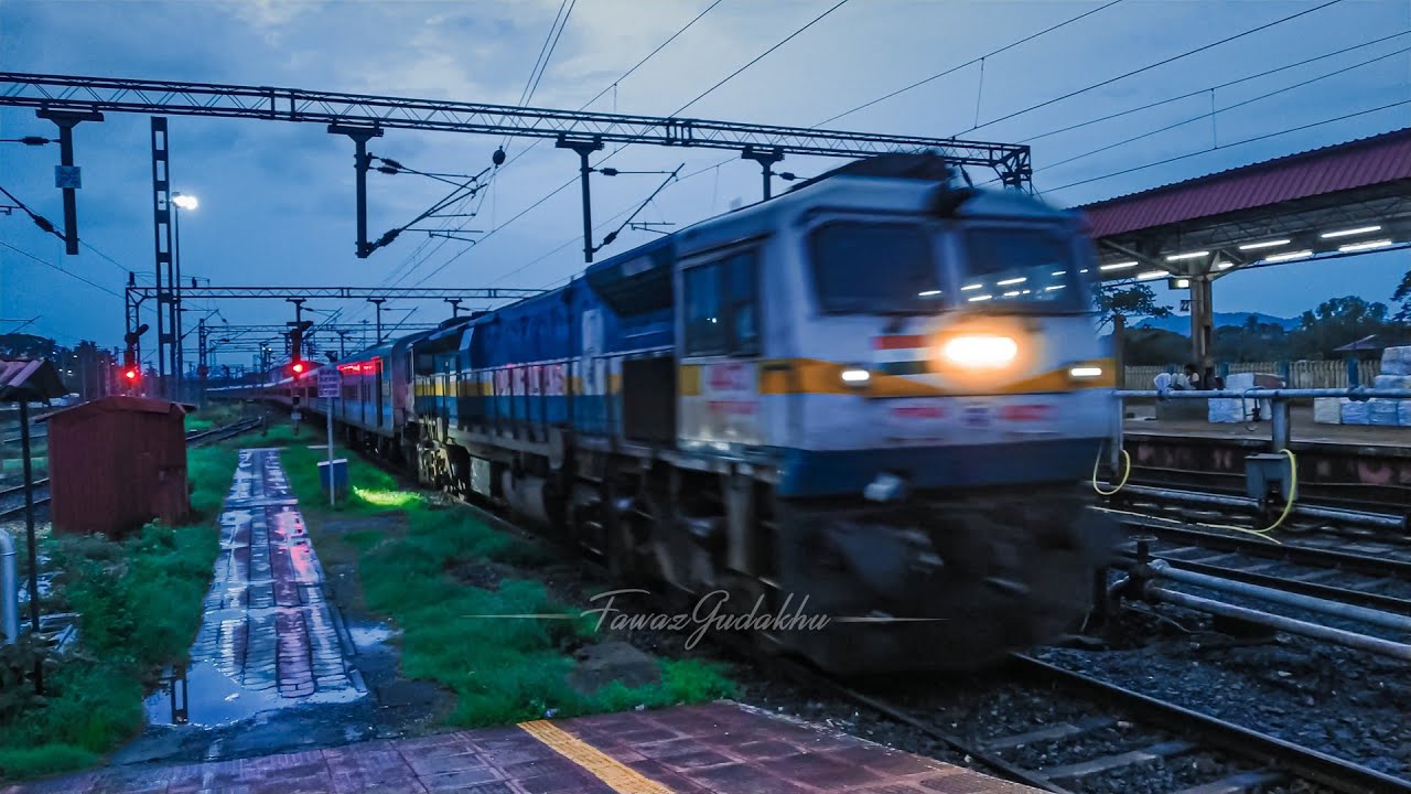 Pune WDP4D Goa Express Arrives Madgaon On Rain Drenched Morning! - YouTube