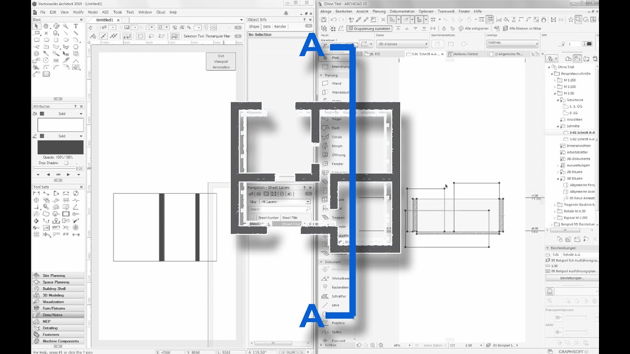 Schnitt erstellen in ArchiCAD und Vectorworks - YouTube