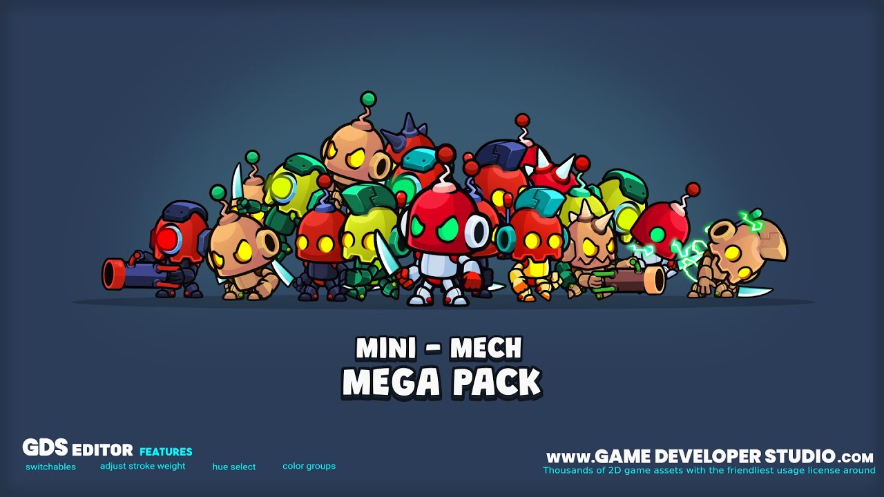 Mini mech enemy game sprite mega pack animation preview - YouTube