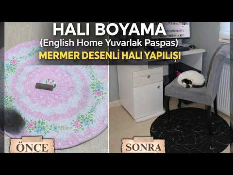 HALI BOYAMA | English Home Yuvarlak Paspas Mermer Halıya Dönüştü! (DIY)