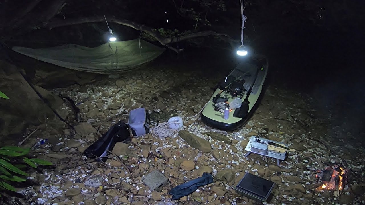 Stand up Paddle Board Fishing and Hammock camping Solo camp on a remote ...