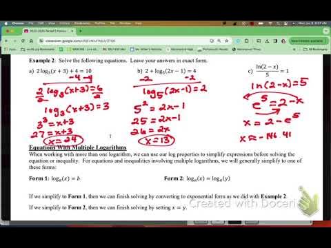 Lesson 2.13 Notes: Exponential and Logarithmic Equations H Precalc ...