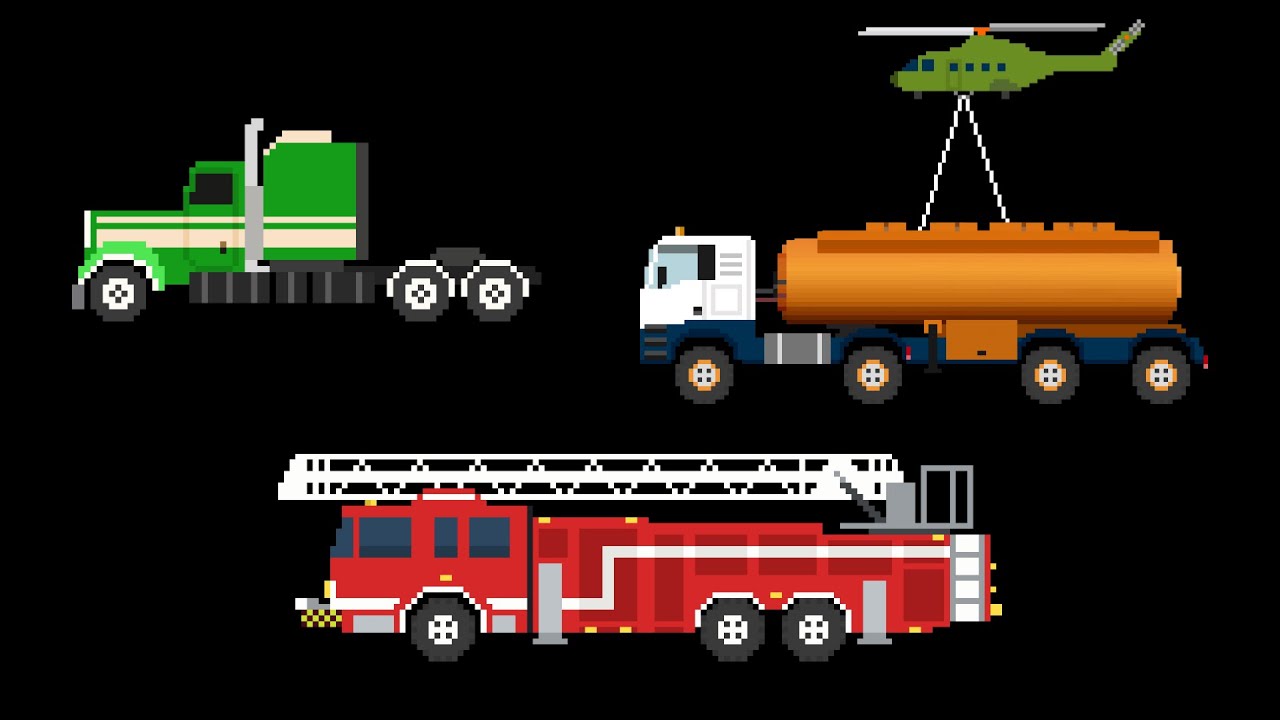 Building Vehicles: Firetruck, Semi & Fuel Tanker | Pixel Art & 8-Bit ...