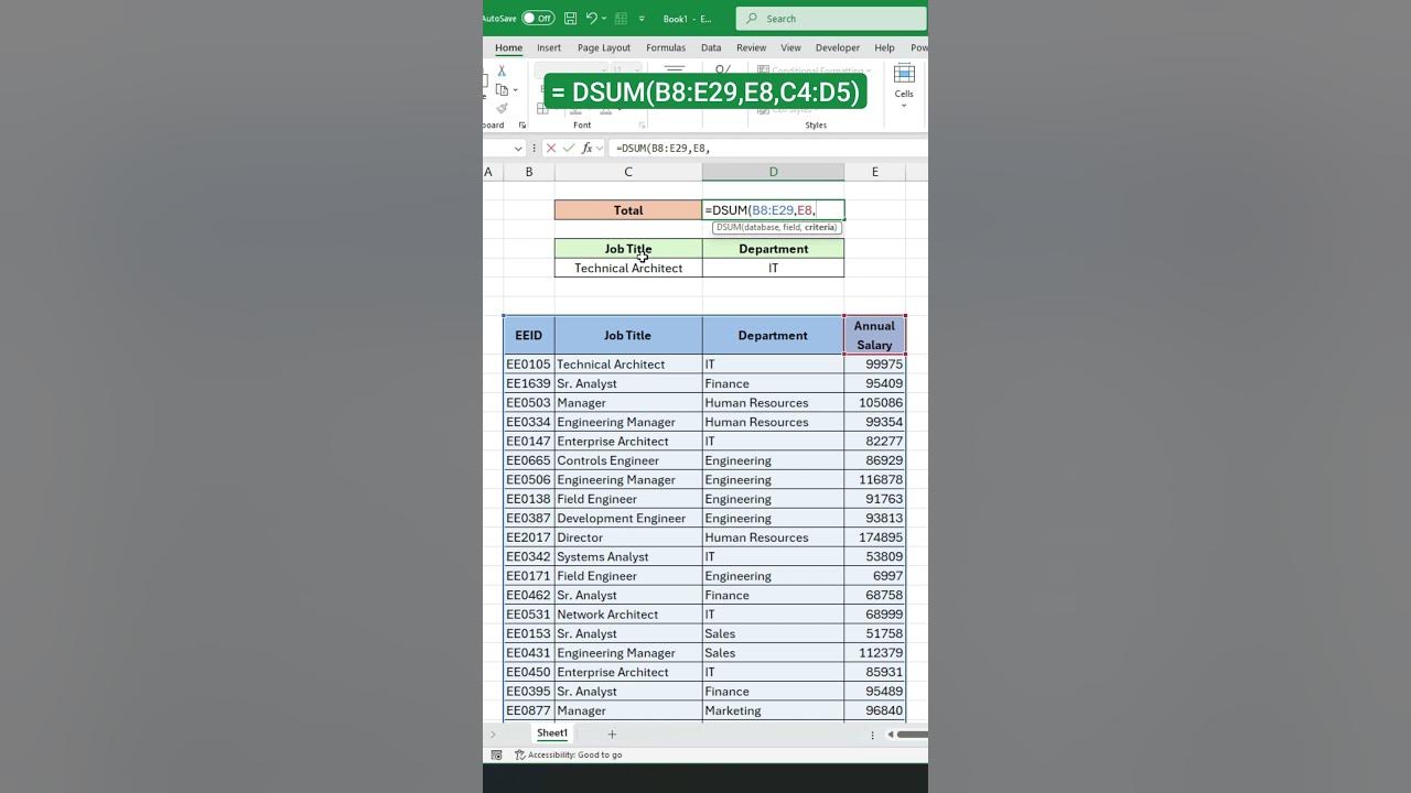 Find SUM Values FAST with Excel's DSUM Function! - YouTube