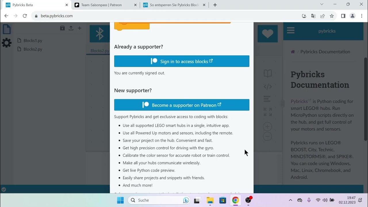 Erfahrungen mit #Pybricks Beta: Block-Coding und Patreon Zugang ...