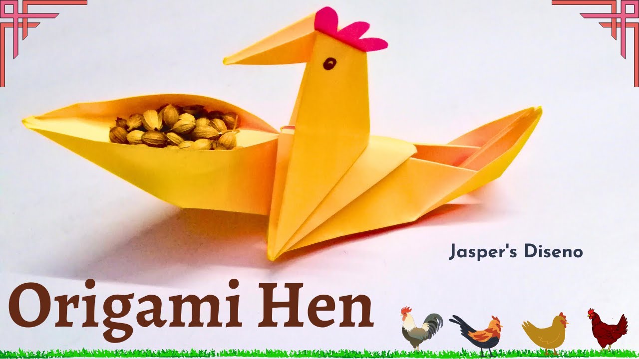 New Easy Origami Hen | Origami Hen with Feedbox | Feeding Paper Hen ...