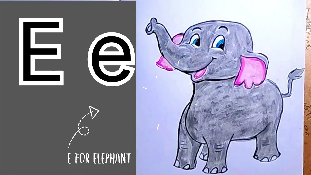 Alphabet ABCD || E for Elephant Drawing || ABC song || How to draw ...