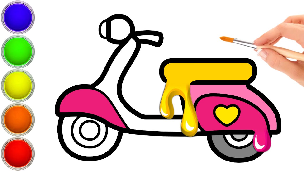 Simple Scooter Drawing 💛💗 How to draw a Scooter / Draw a Cute Scooter ...