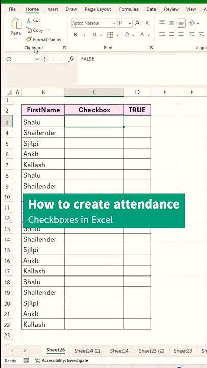 Excel Tutorial: Creating Checkbox for Attendance! #ExcelTutorial #CheckboxAttendance # ...