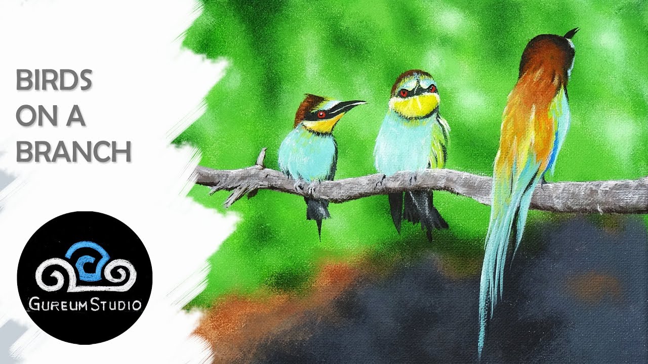Acrylic Painting Birds On A Branch | Still Life Animal Art | Step By ...